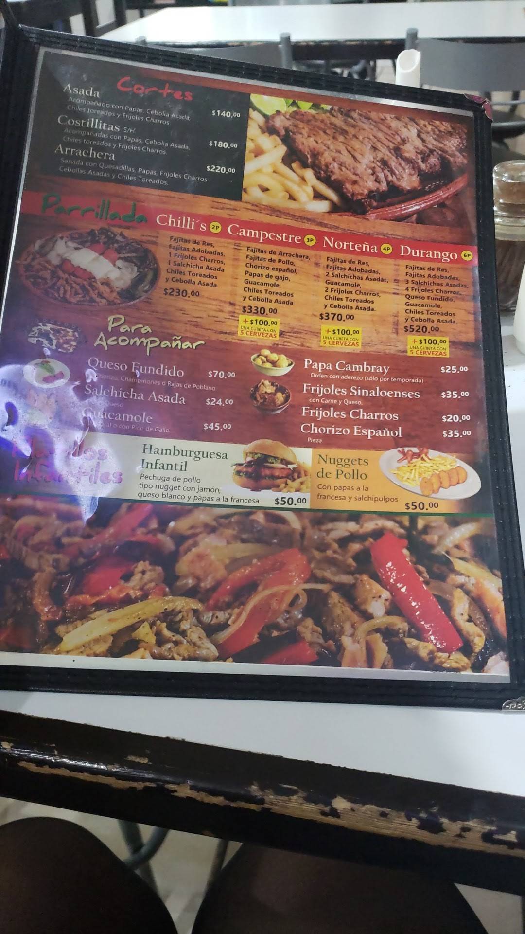 Carta del restaurante Norteño Chili's Fco Villa Rinconada Sol, Durango ...