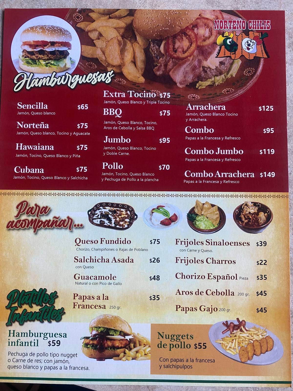 Carta del restaurante Norteño Chili's Fco Villa Rinconada Sol, Durango ...