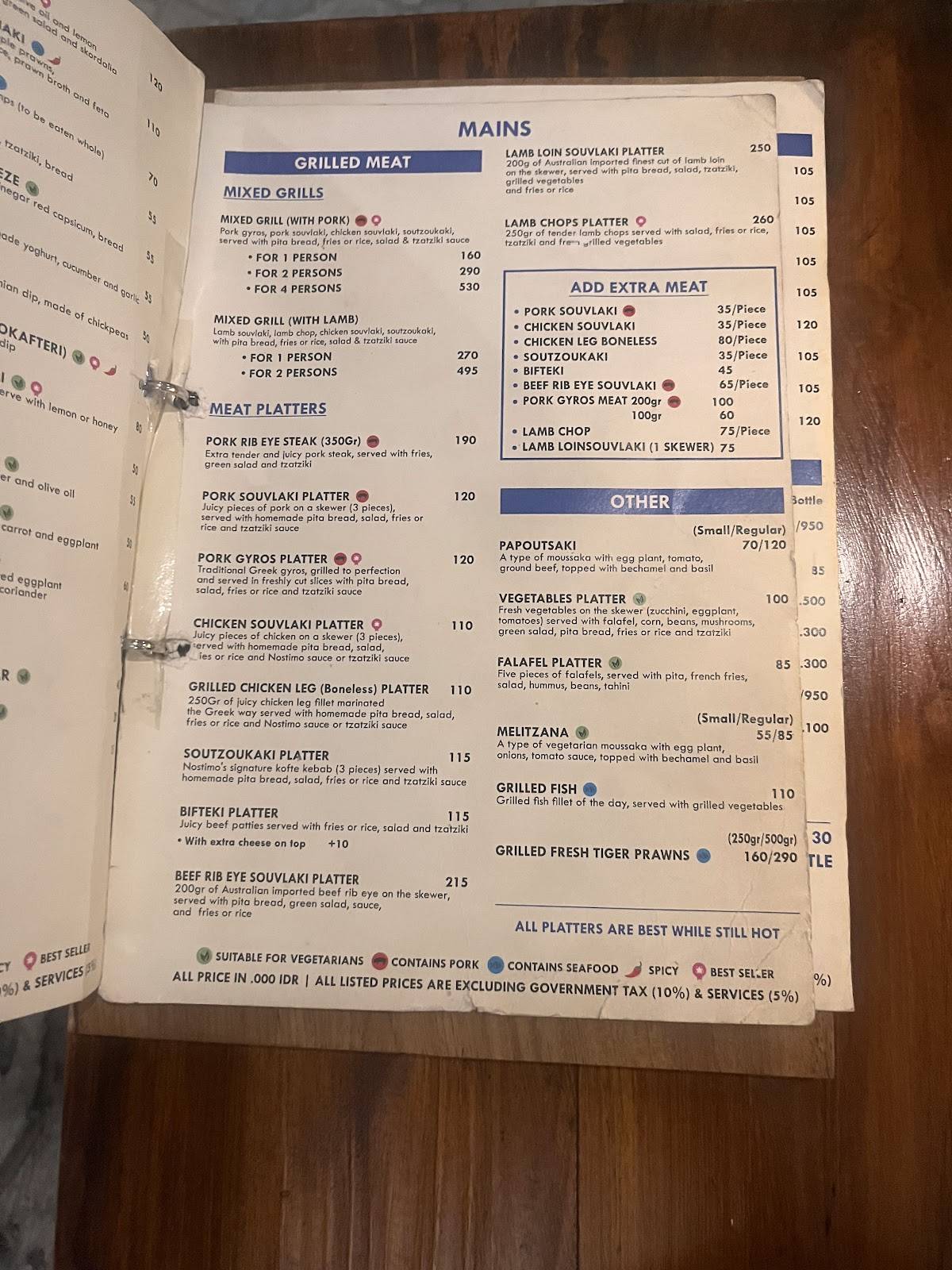 Menu at Nostimo Greek Grill Ubud restaurant, Ubud