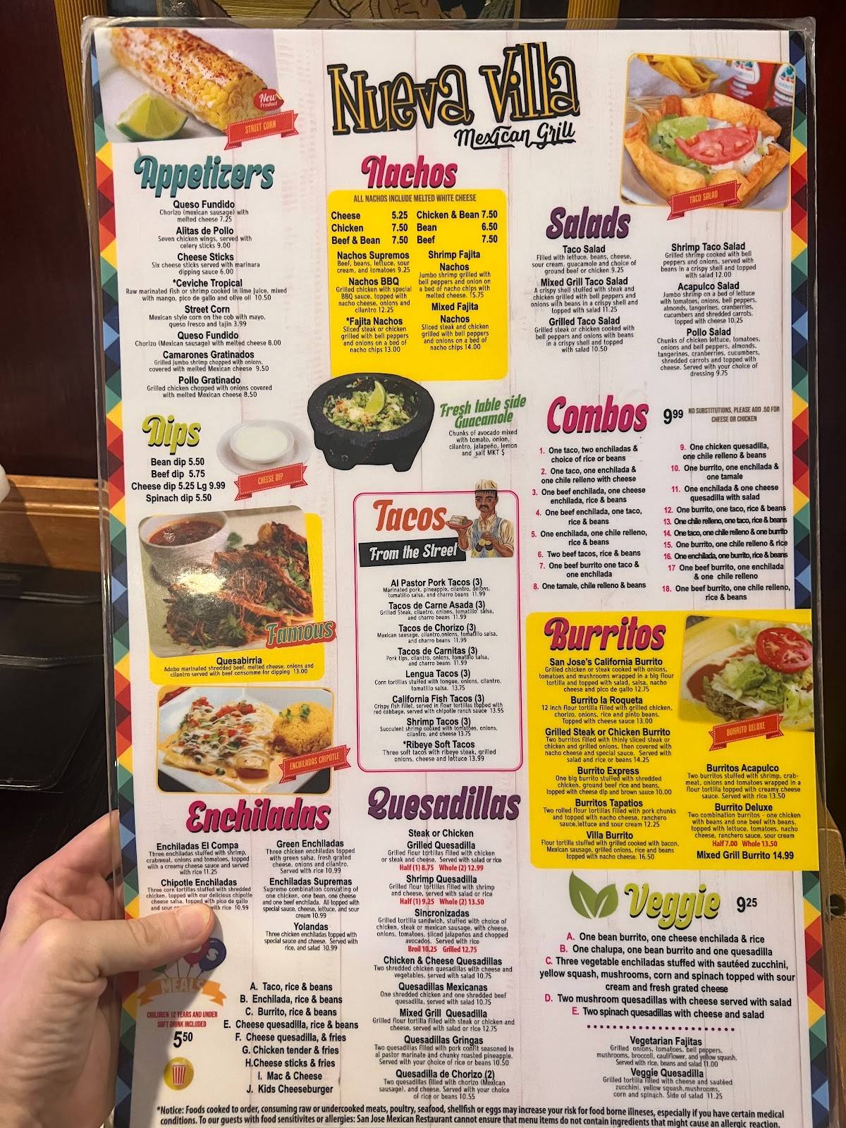 Menu at Nueva Villa restaurant, Hartsville