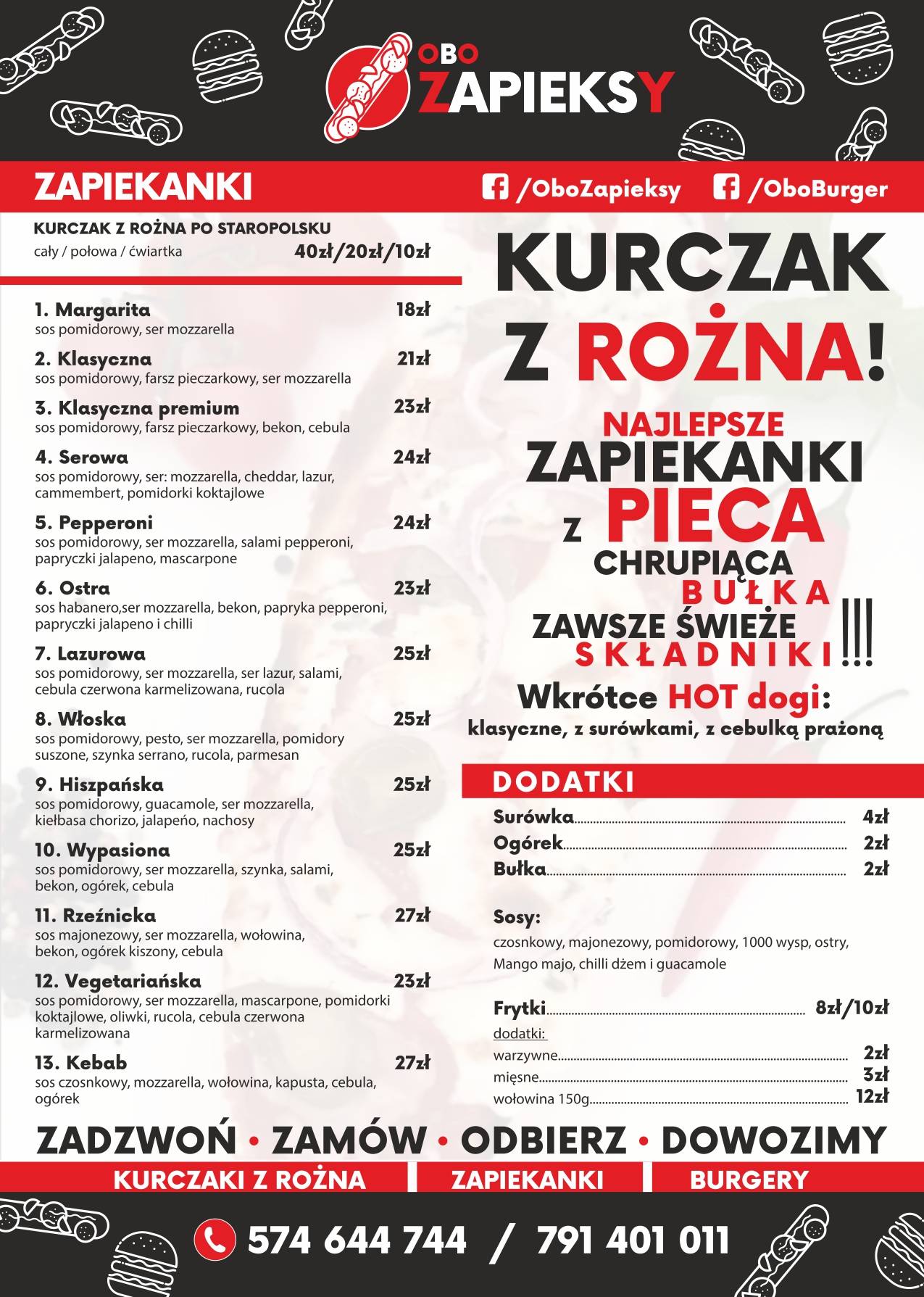 Menu at Oboburger, kurczaki z rożna, burgery restaurant, Oborniki