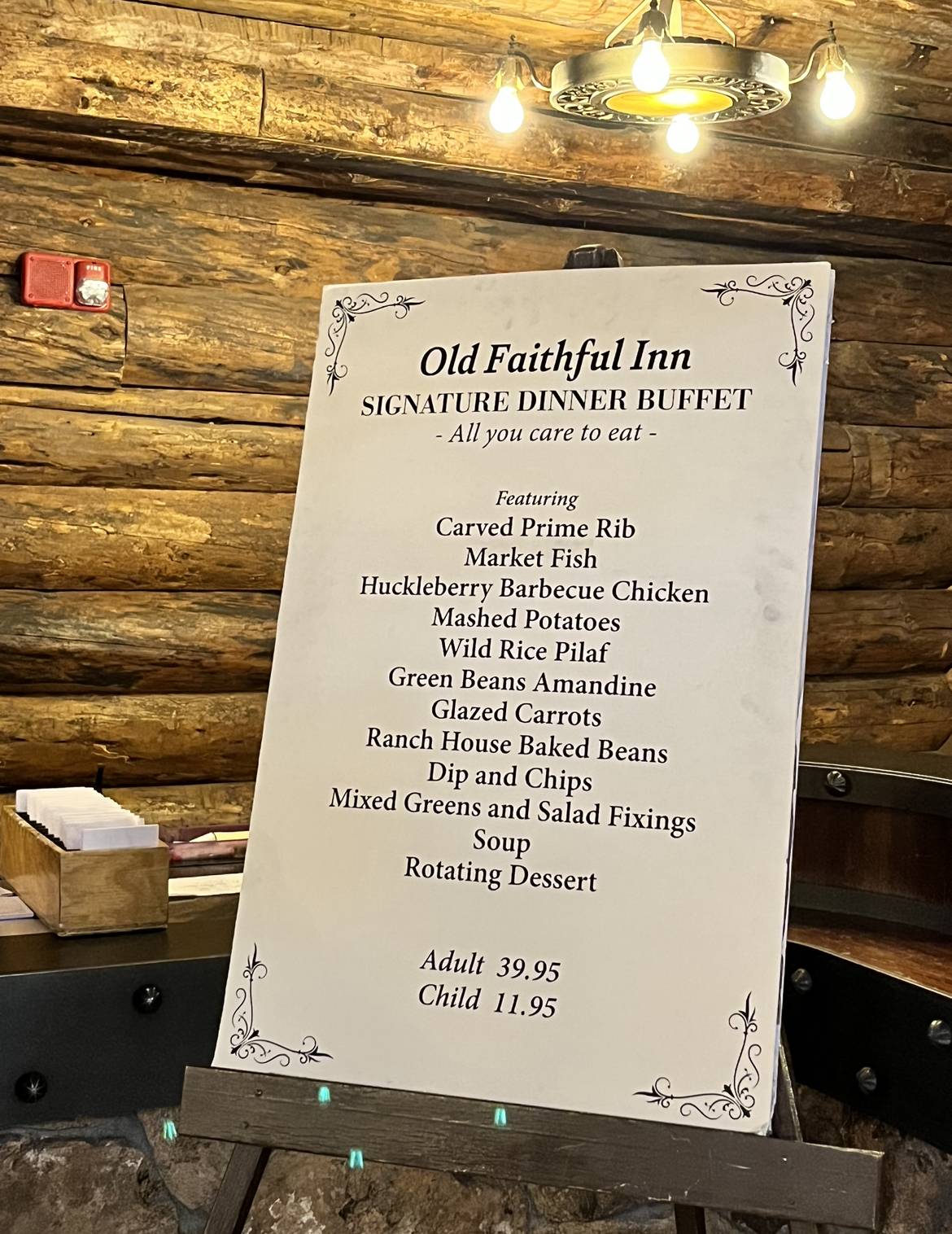 Menu at Old Faithful Inn Dining Room restaurant, USA, Old Faithful Rd