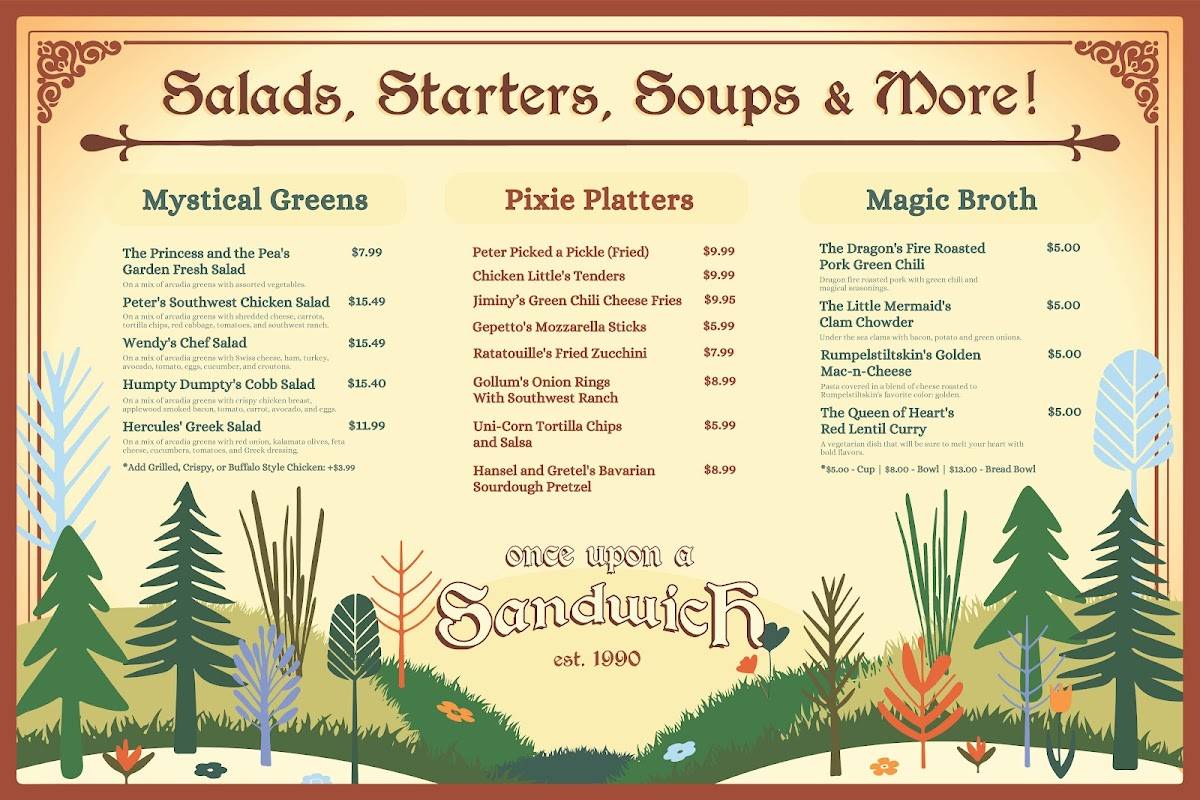 Menu at Once Upon A Sandwich restaurant, Cortez
