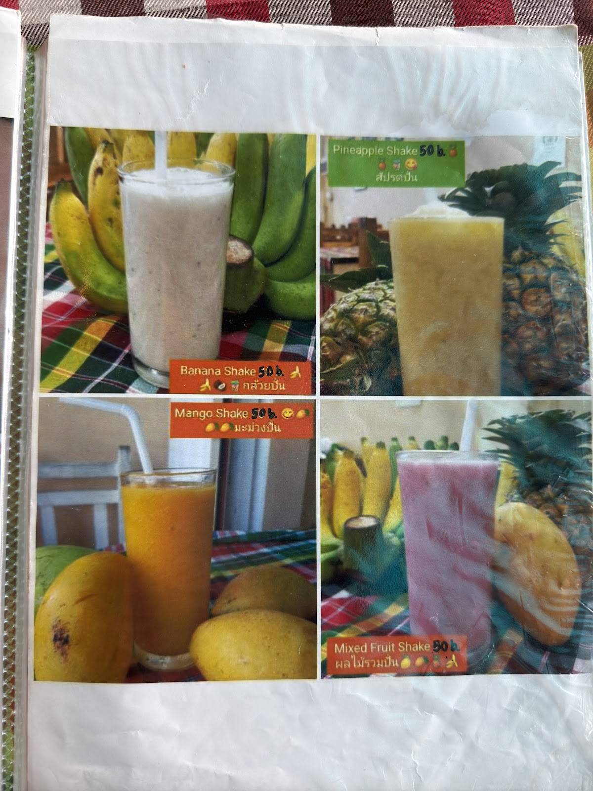 Menu at On’s Thai-Issan Vegan restaurant, Kanchanaburi