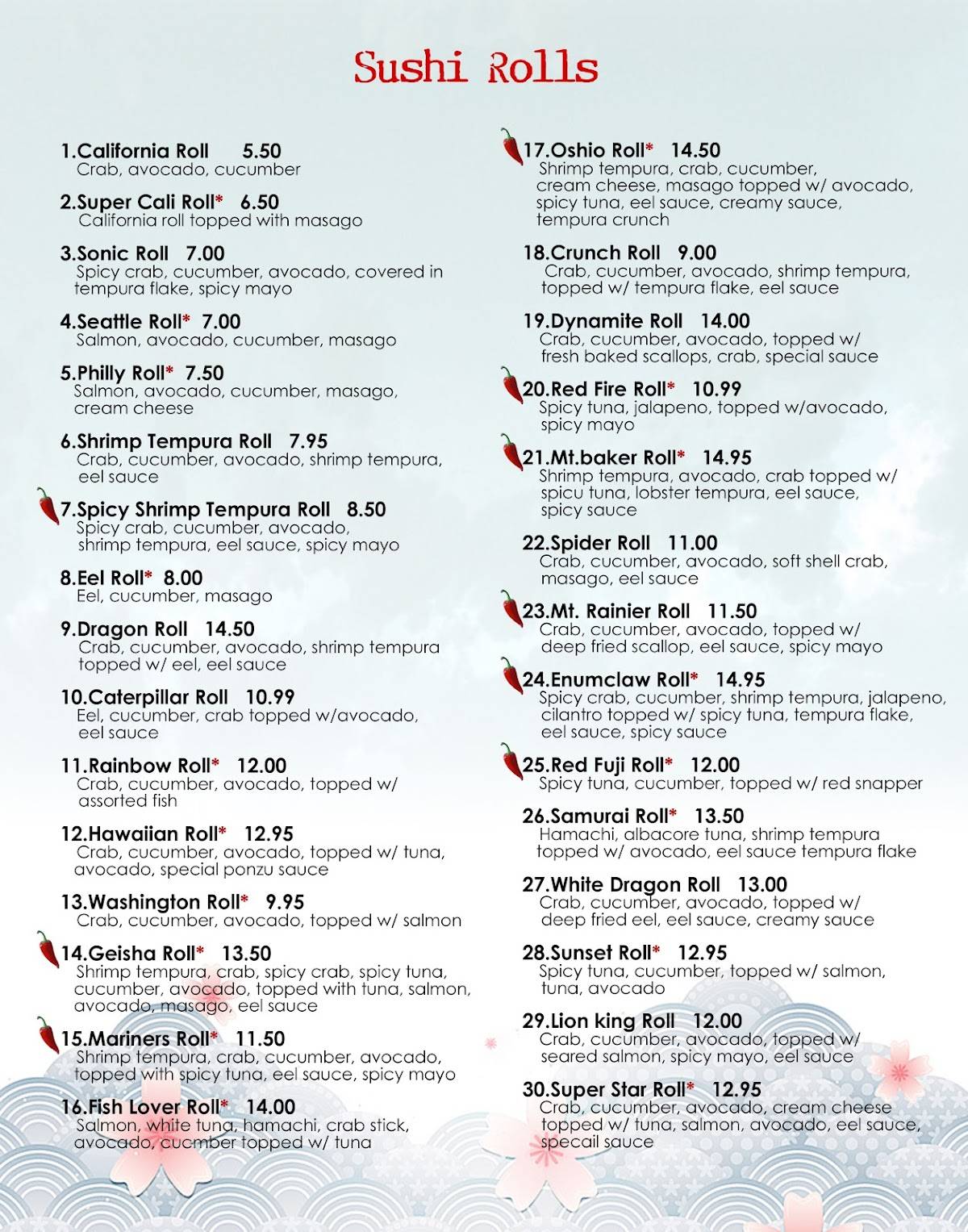 Menu at Oshio Teriyaki & Sushi restaurant, Enumclaw, 730 Griffin Ave