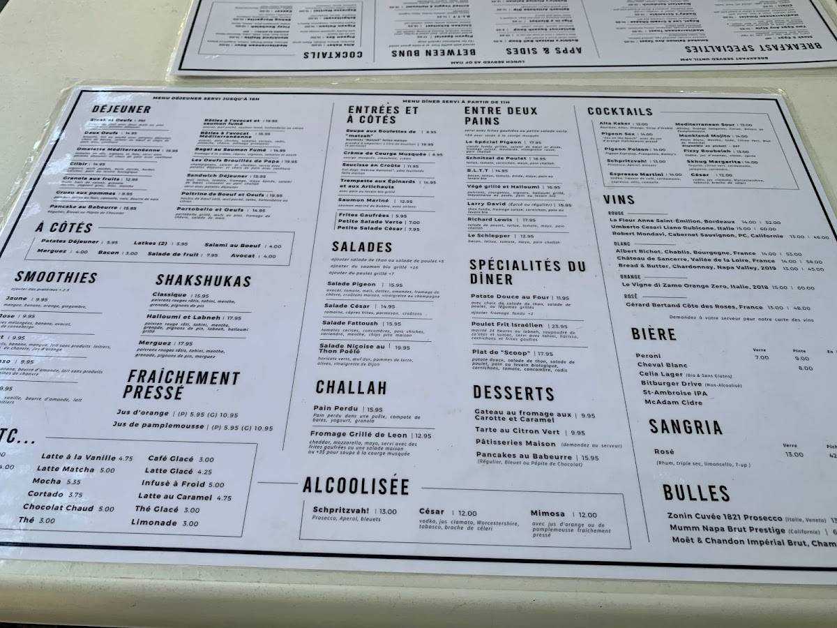 Menu at PIGEON CAFÉ, Montréal, Monkland Ave