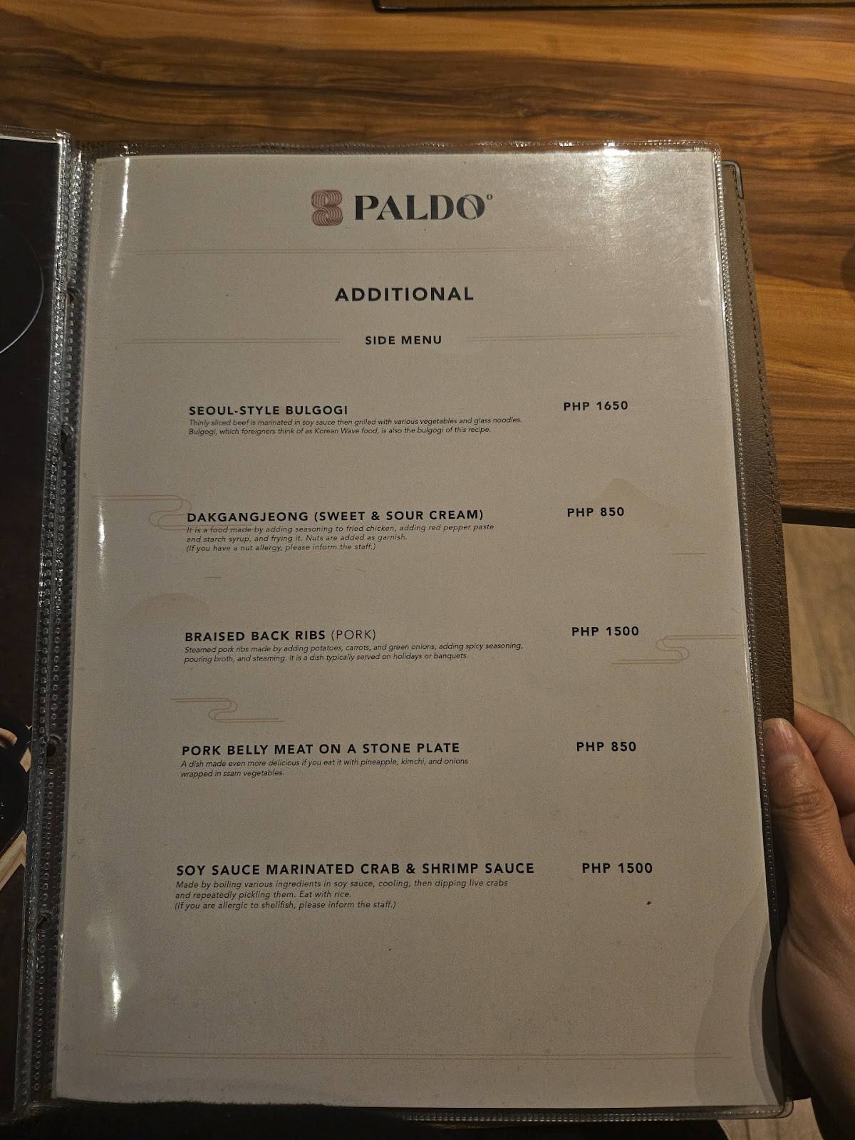 Menu at Paldo Restaurant, Quezon City