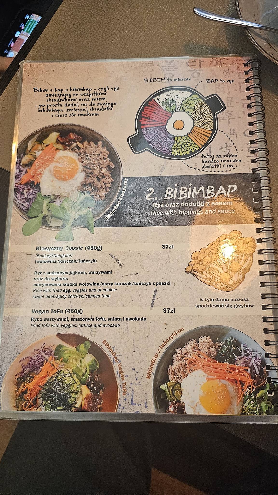 Menu at Pan KimBap restaurant, Kraków