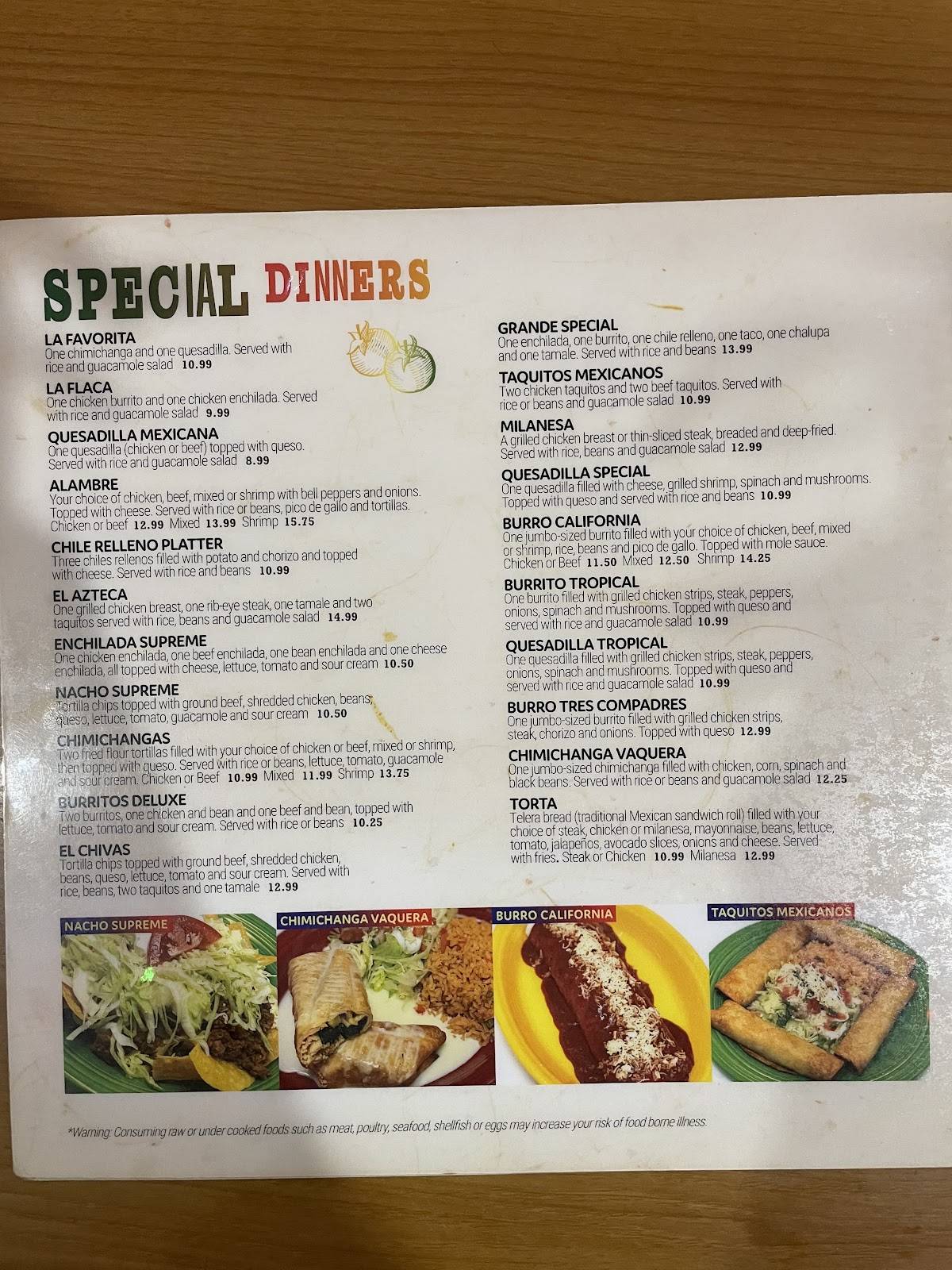 Menu at Panchito's Villa restaurant, Loris, Broad St