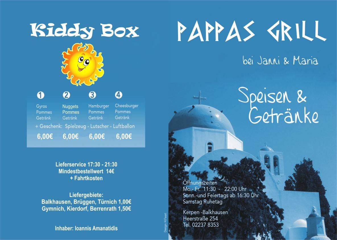 Speisekarte von Pappas Grill restaurant, Kerpen