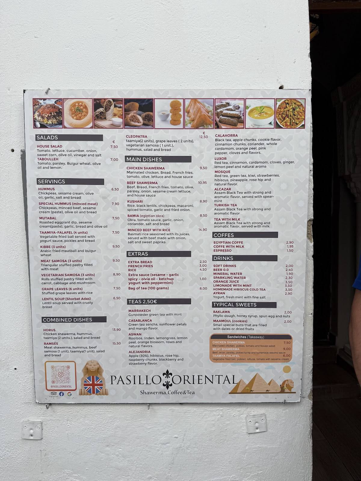 Carta del restaurante Pasillo Oriental, Córdoba