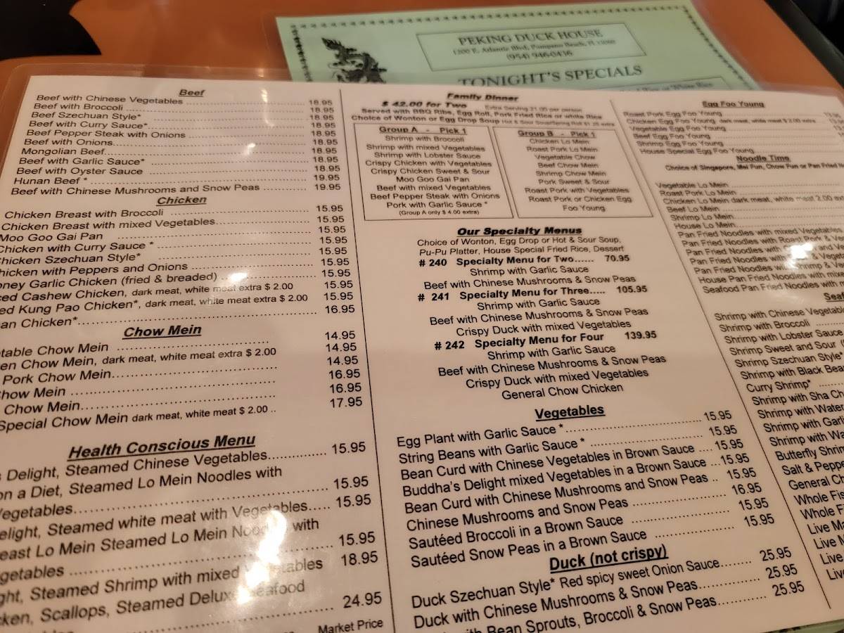 Menu at Peking Duck House restaurant, Pompano Beach