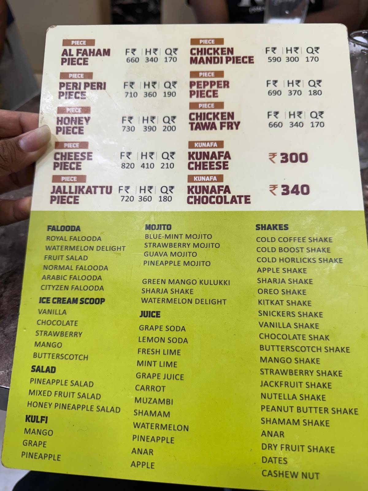 Menu at Persian Qureshi Mandi, Coimbatore
