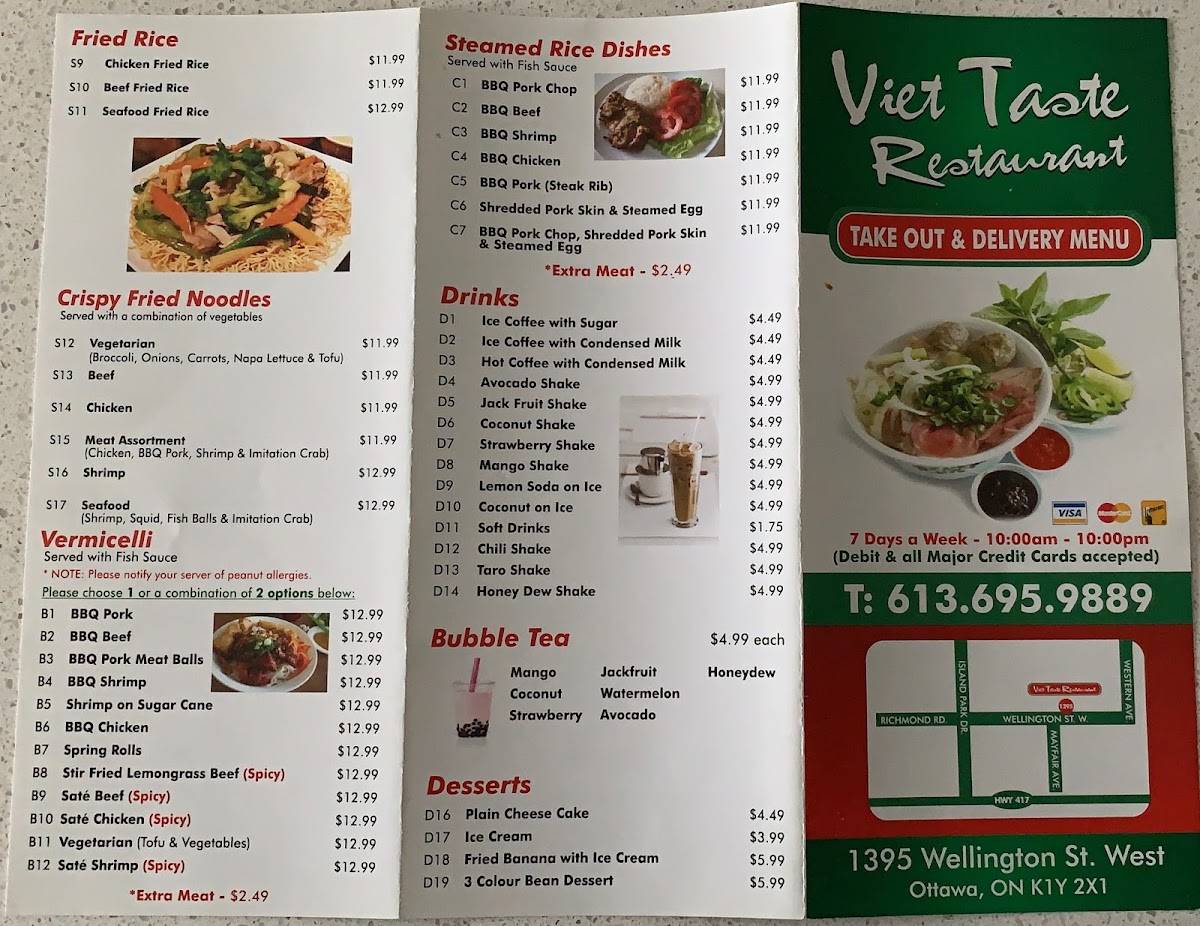 Menu at Pho Viet Taste restaurant, Ottawa