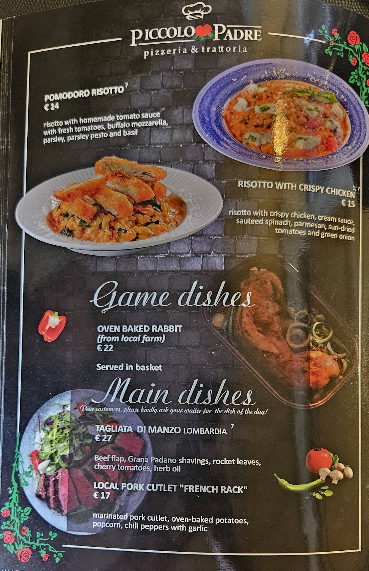 Menu at Piccolo Padre restaurant, Saint Julian's