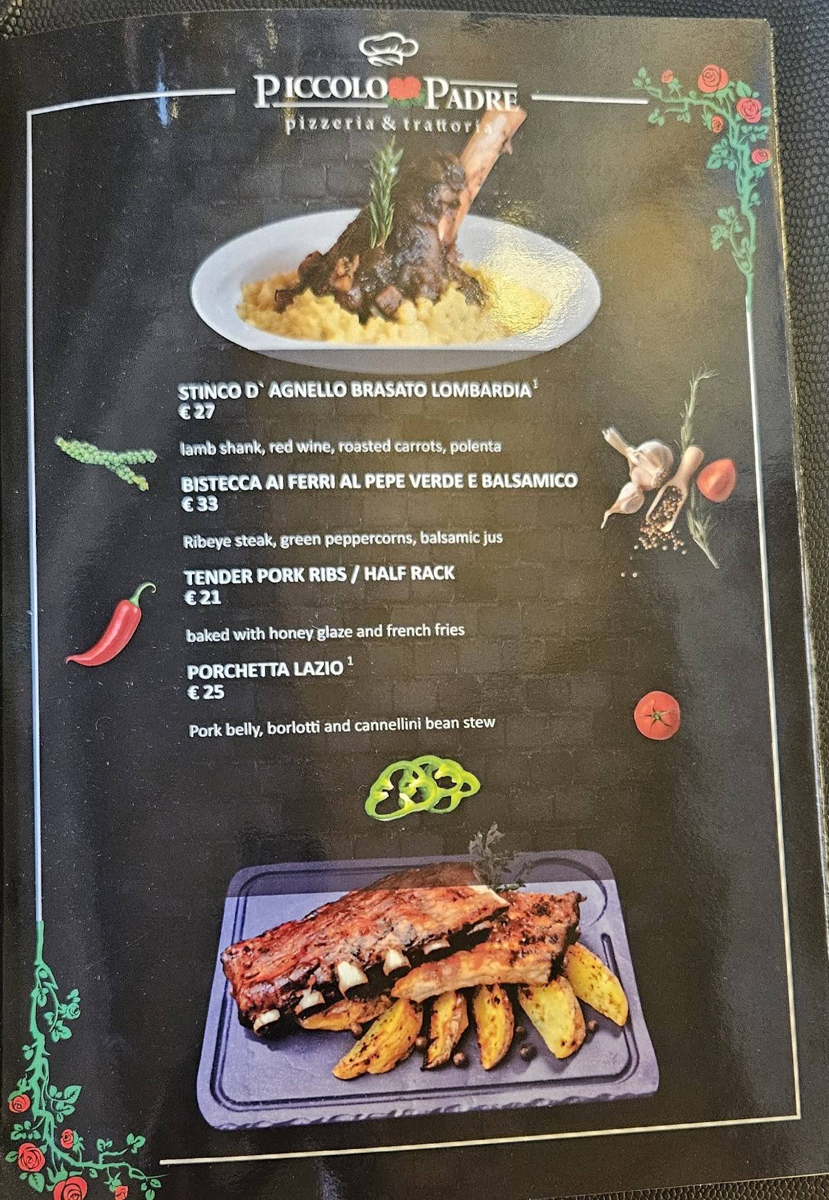 Menu at Piccolo Padre restaurant, Saint Julian's