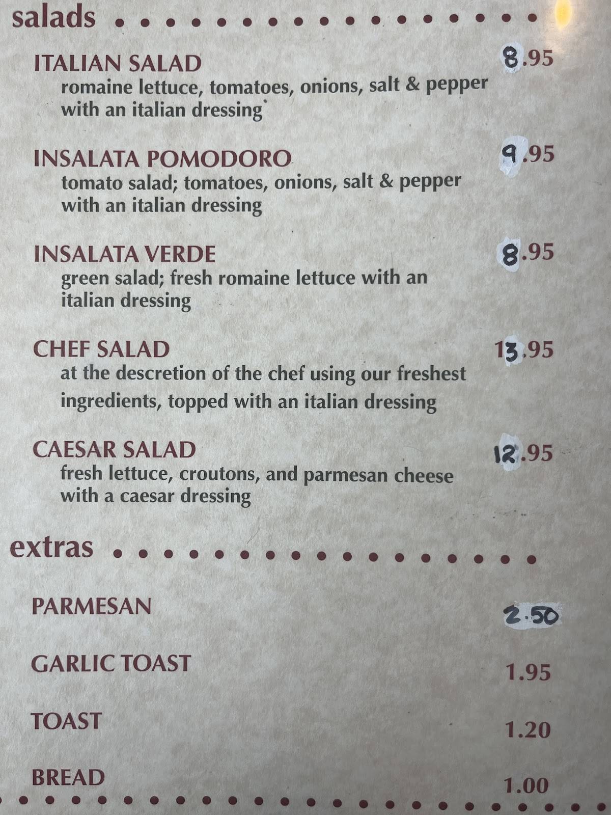 Menu at Pinos "Authentic Italian Cuisine" restaurant, Trail, Pine Ave