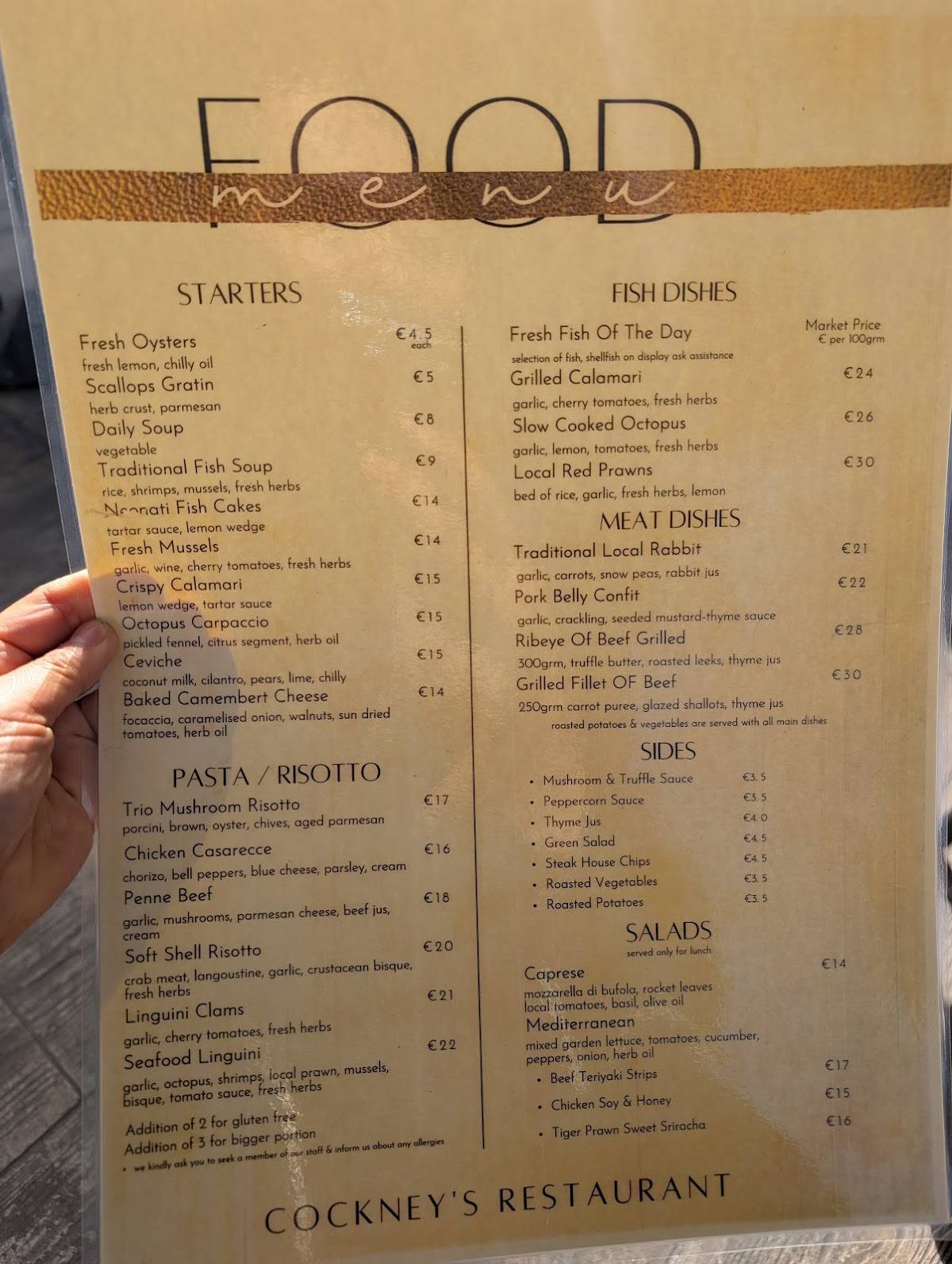 Menu at Porticello Restaurant, Valletta