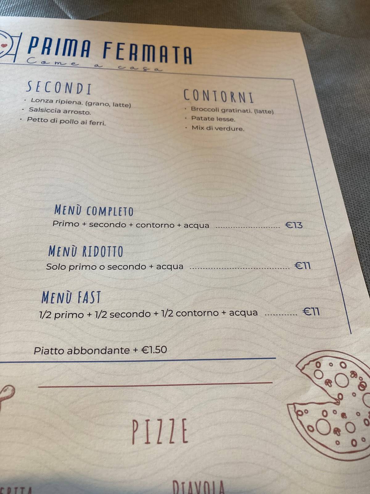 Menu da Prima Fermata ristorante, Gazoldo degli Ippoliti