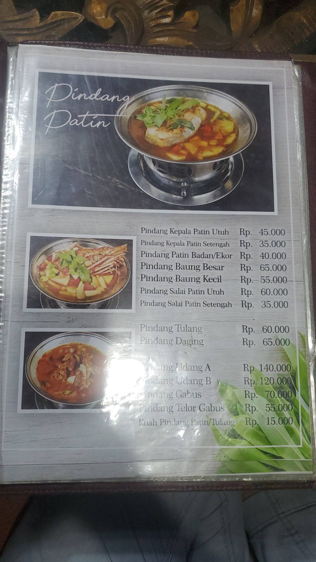 Menu at RM Sri Melayu restaurant, Palembang