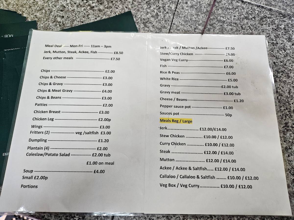 Menu at Rad's restaurant, Manchester