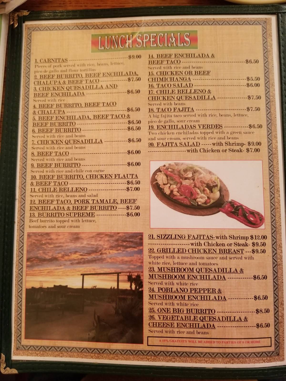 Menu at Rancho Los Fuentes restaurant, Lucedale