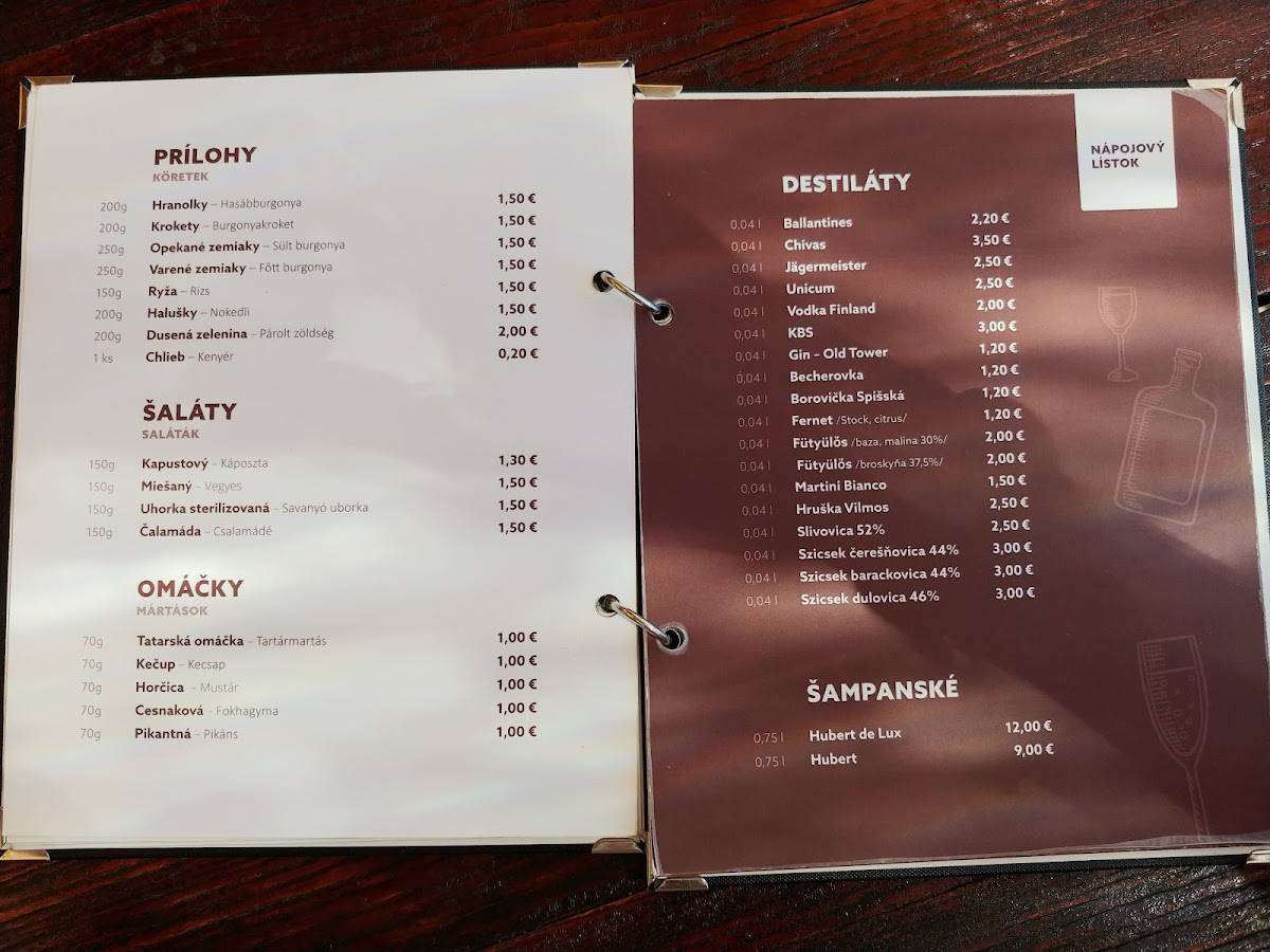 Menu at Reštaurácia Nimród restaurant, Gabčíkovo, Dunajská
