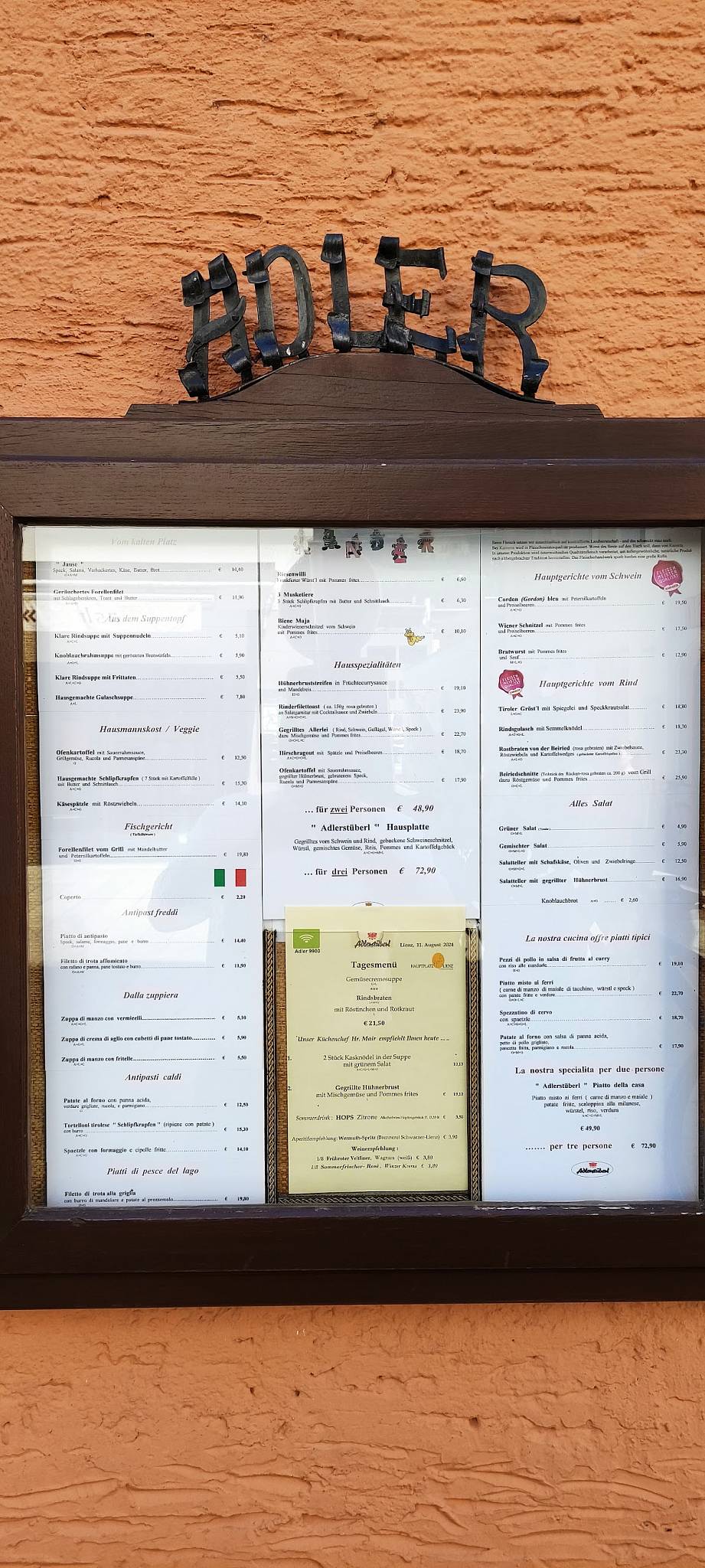 Speisekarte von Restaurant ADLERSTÜBERL, Lienz