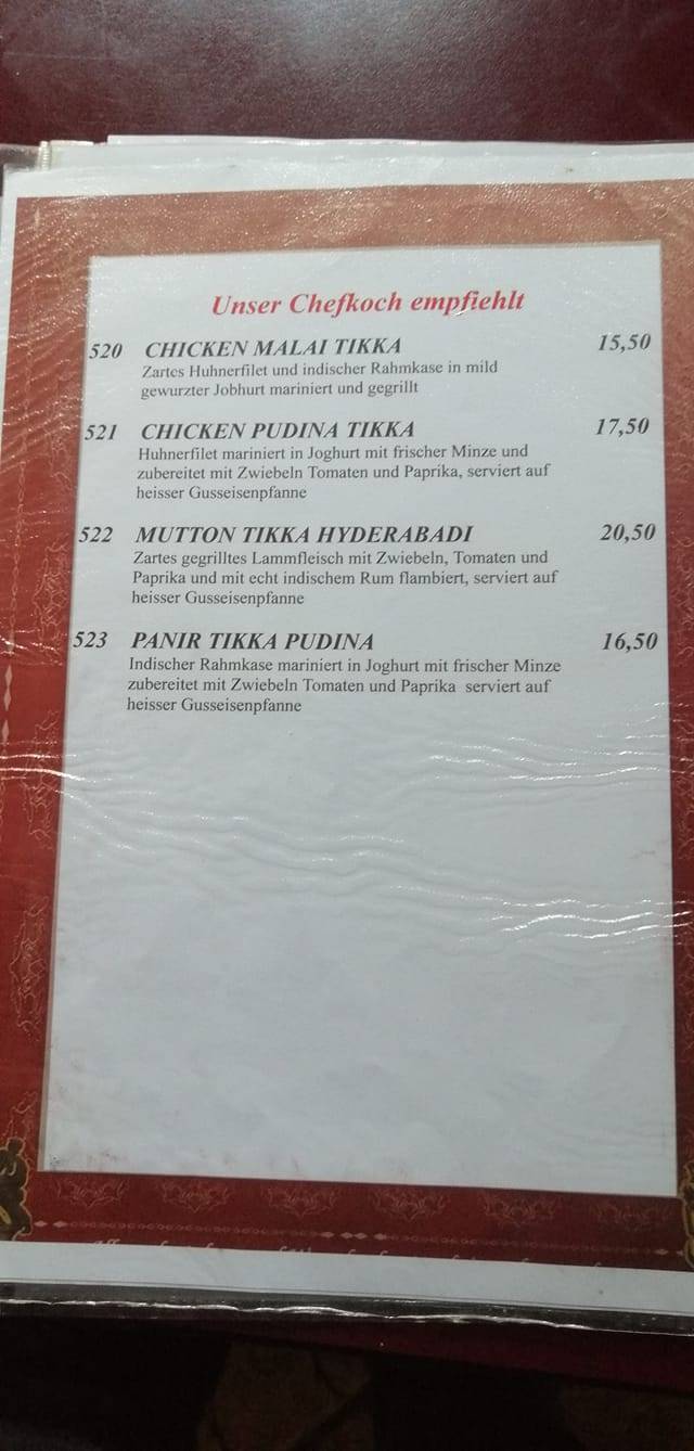 Speisekarte von Indian Villa restaurant, Potsdam
