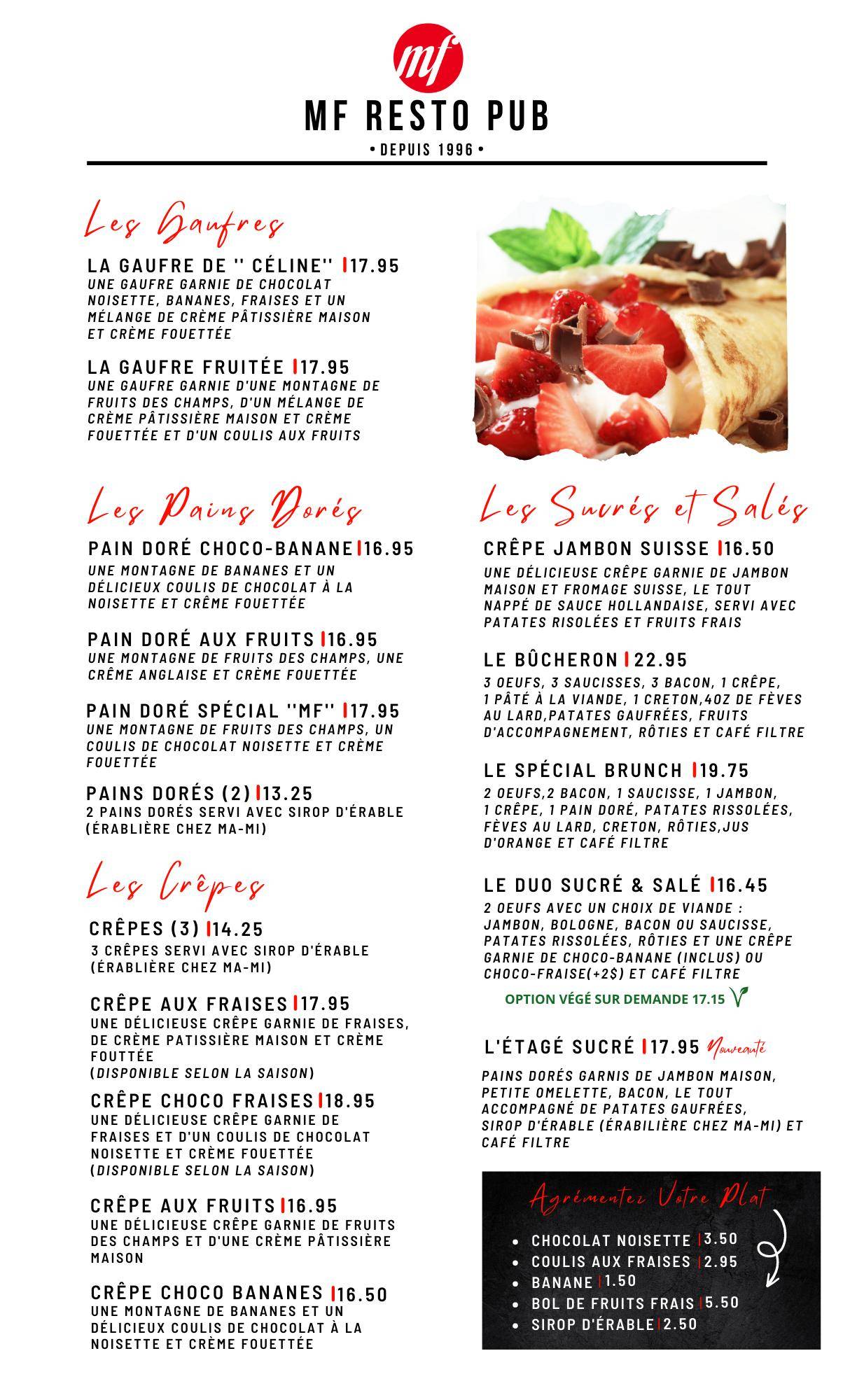 Menu au Maman Fournier Restaurant | Pub, Trois-Rivières, Bd des Récollets