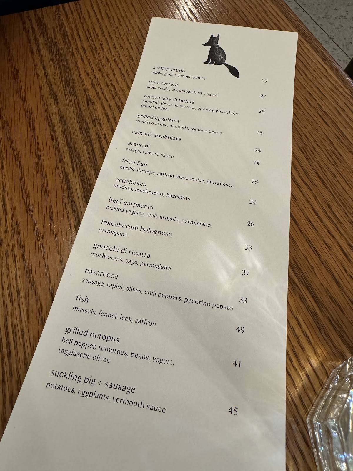 Menu au Restaurant Moccione, Montréal