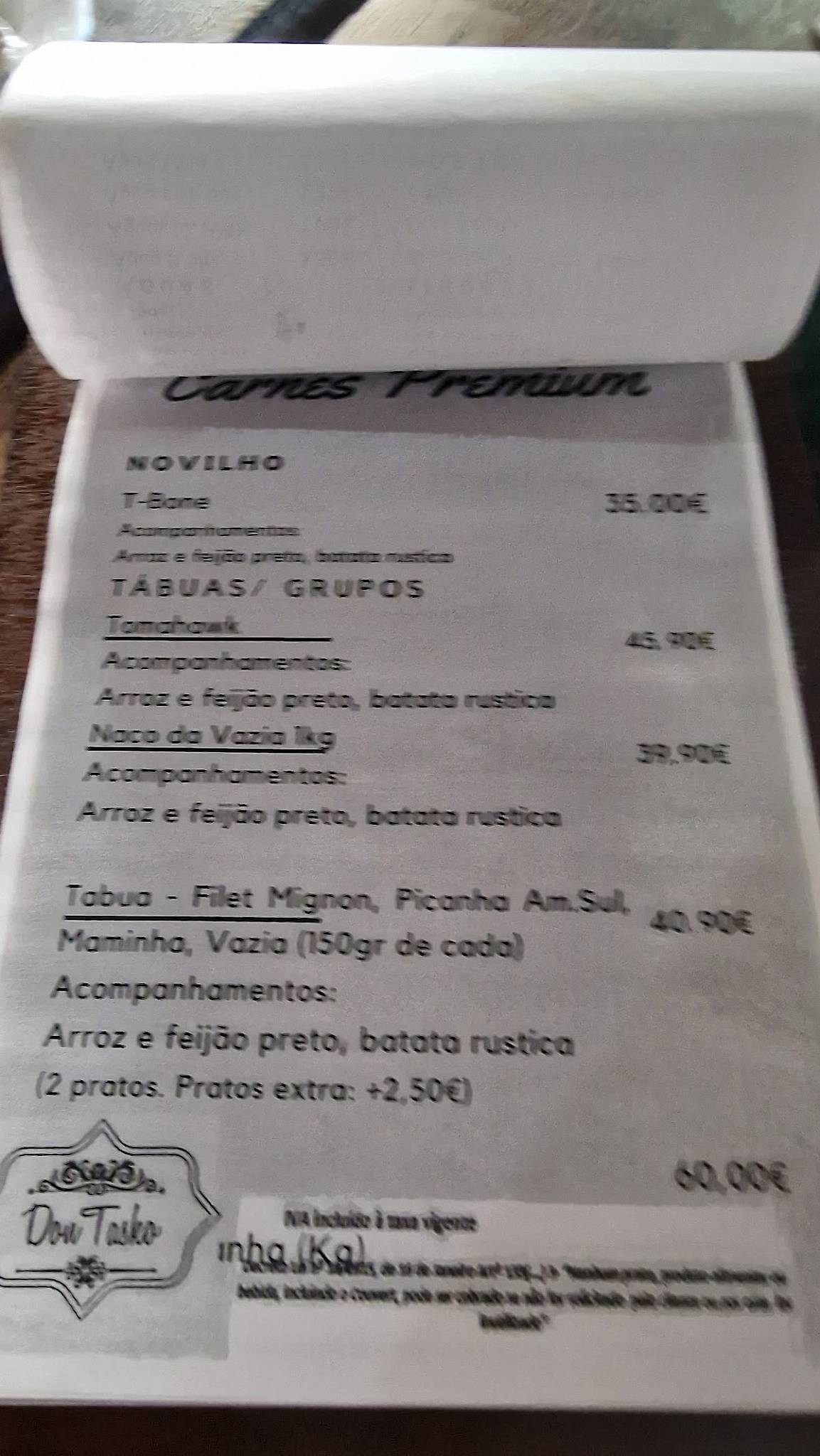 Menu em Restaurante Don Tasko, Castelo Branco