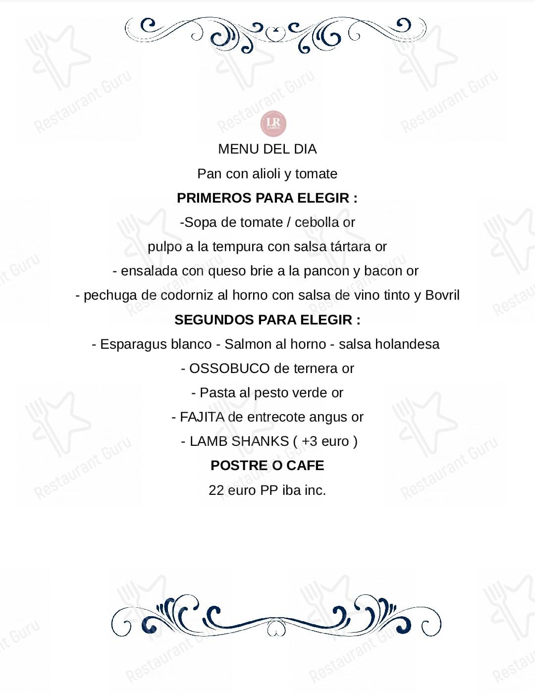 Carta de Restaurante La Rive, El Albir