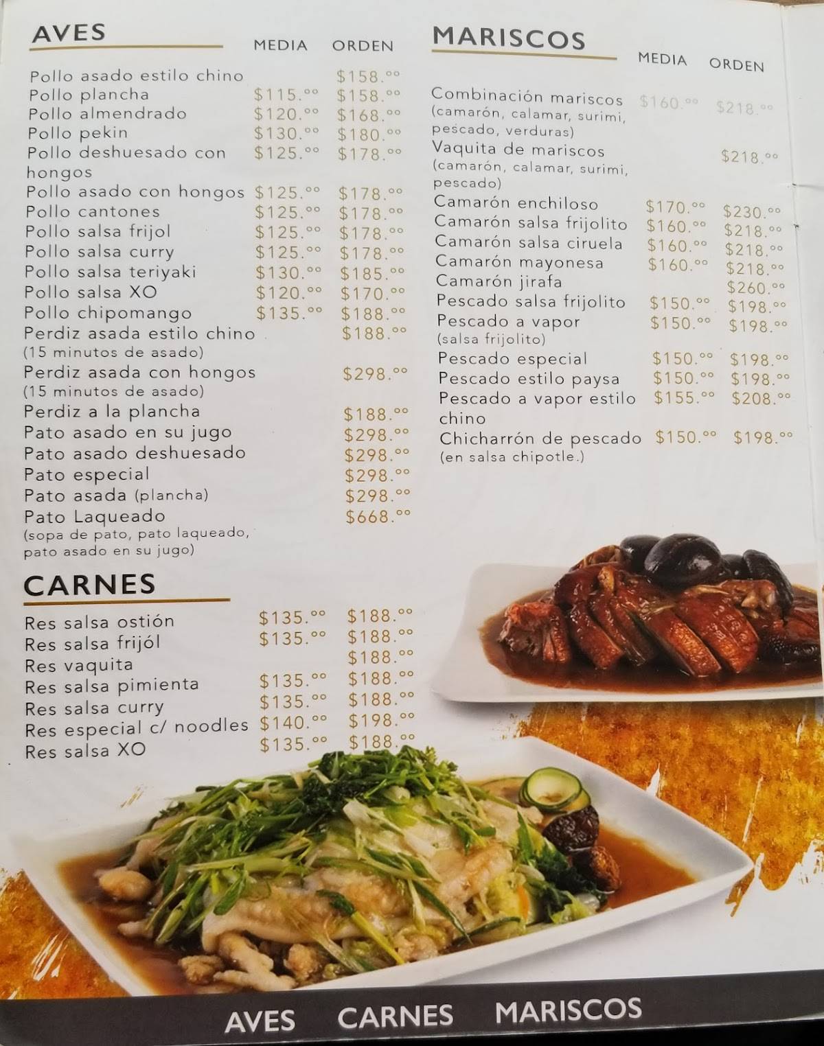 Carta de Restaurante Muchang, Zapopan