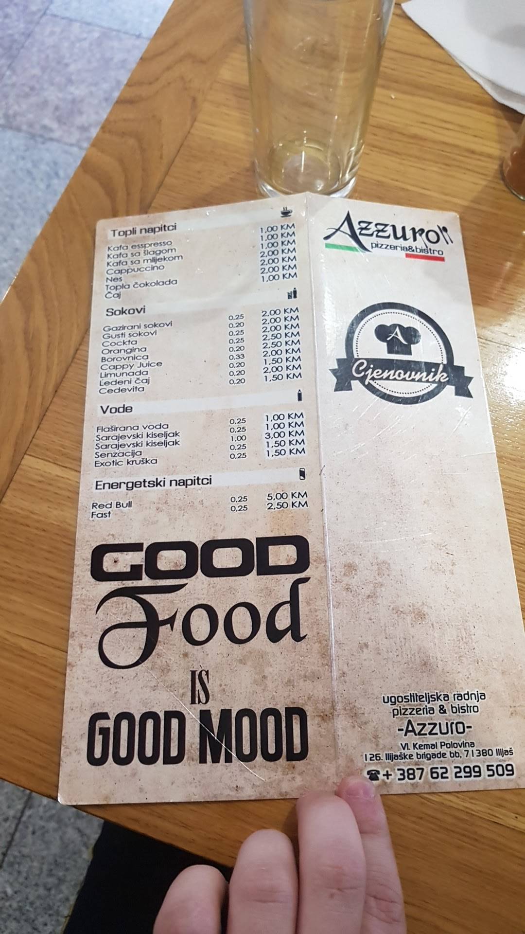 Menu at Restoran "Azzuro" restaurant, Ilijaš