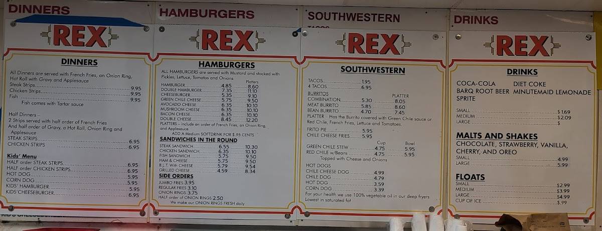 Menu at Rex's Hamburgers (The Rex) restaurant, Albuquerque, Montgomery ...
