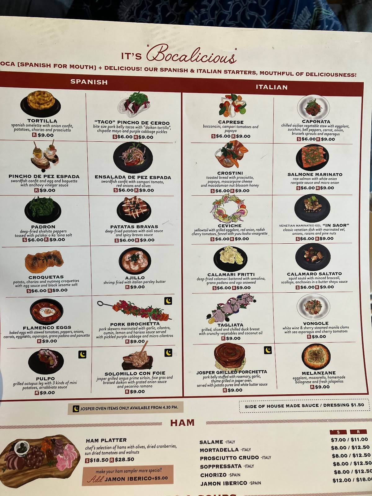 Menu at Rigo Spanish Italian restaurant, Honolulu