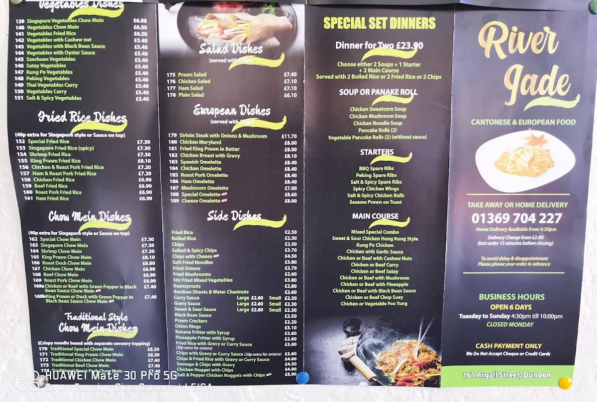 Menu at River Jade restaurant, Dunoon
