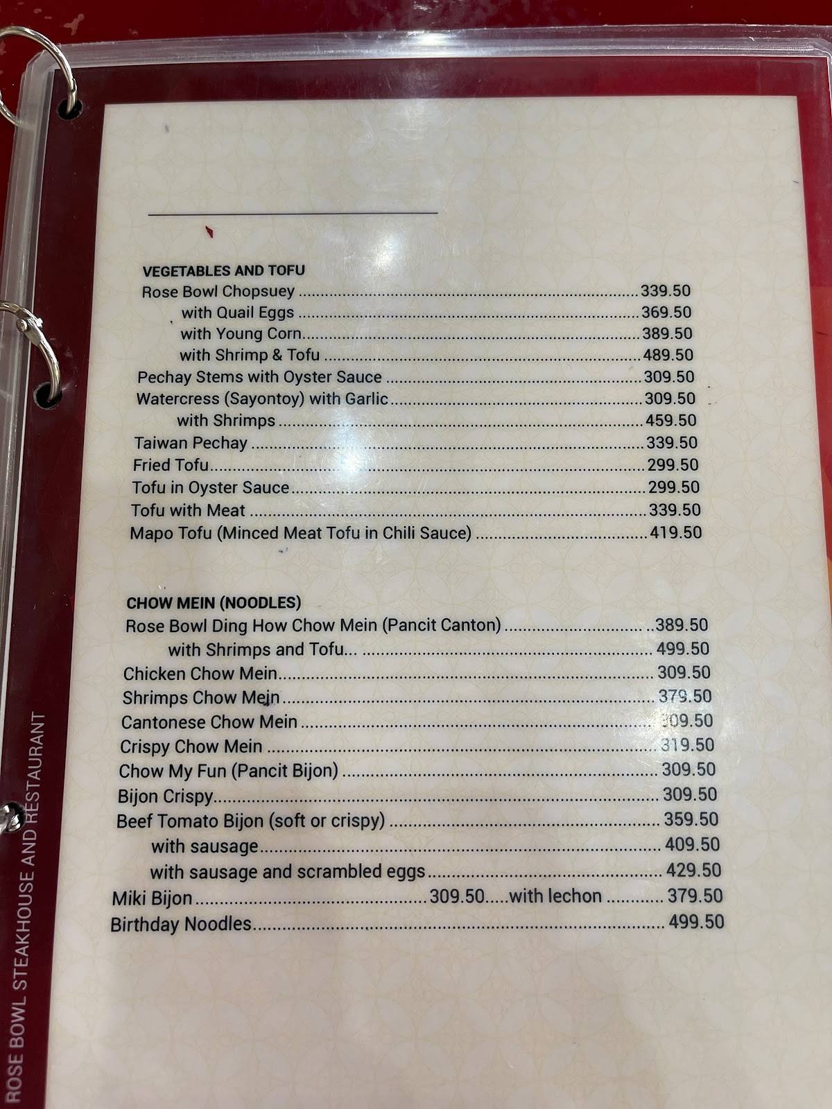 Menu at Rose Bowl Steakhouse and Restaurant, Baguio, 88 Gen. Luna Rd