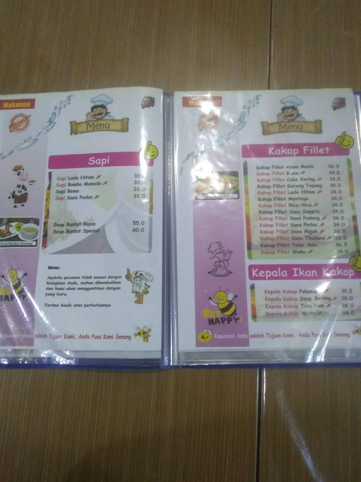 Menu at Rumah Makan Bemo restaurant, Samarinda