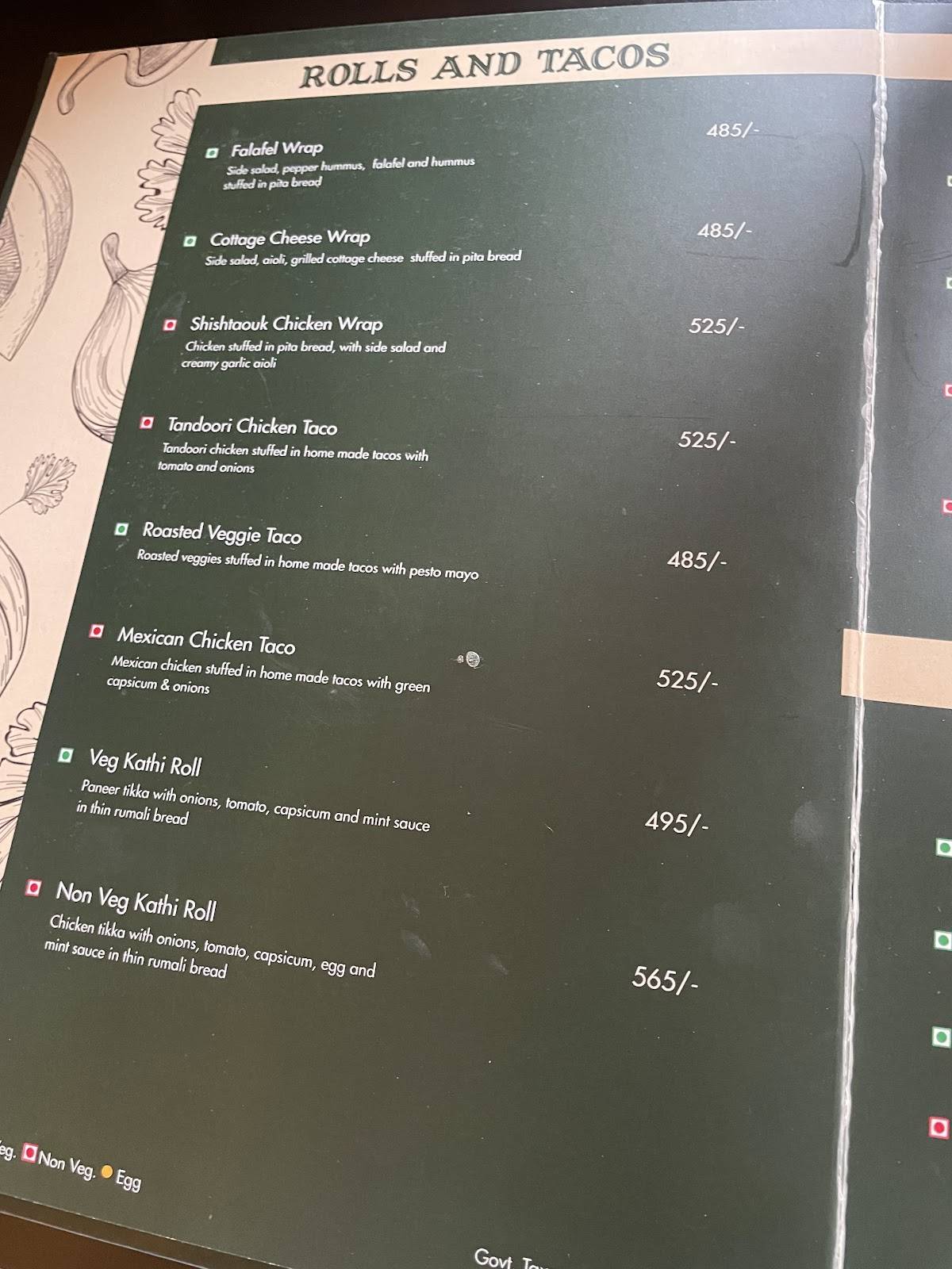 Menu at Rzekka Resort, India