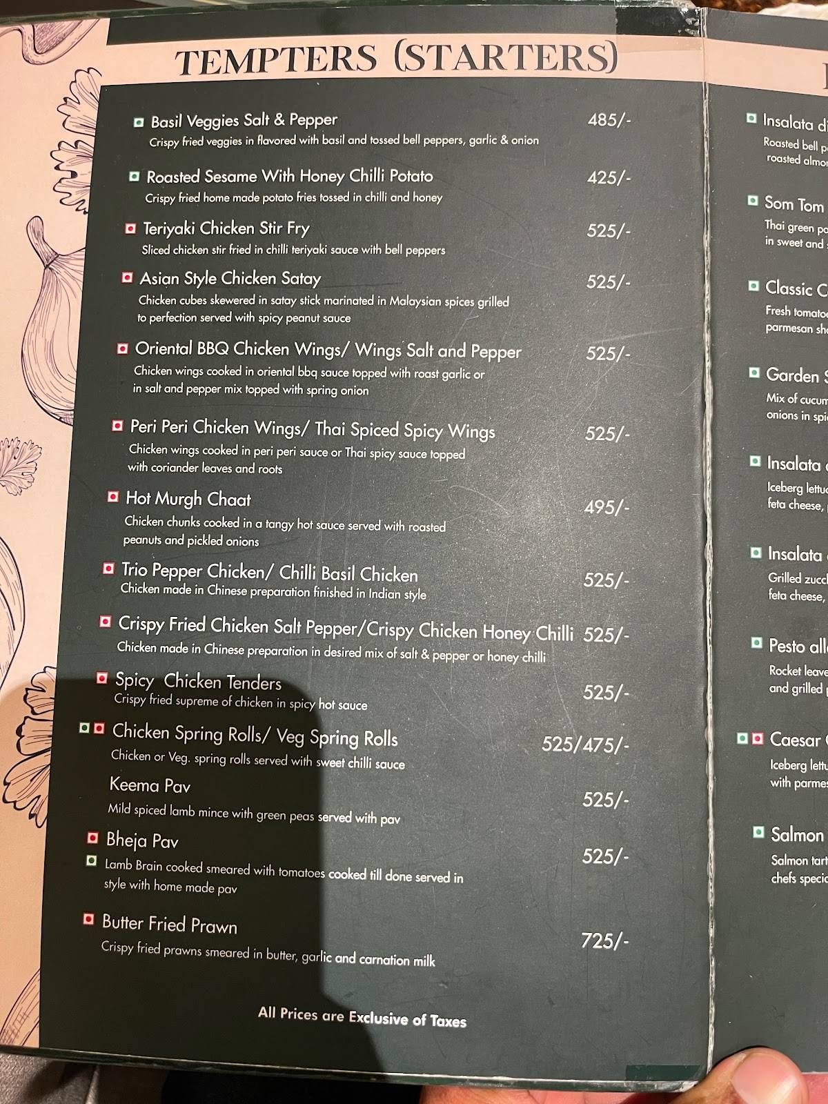 Menu at Rzekka Resort, India