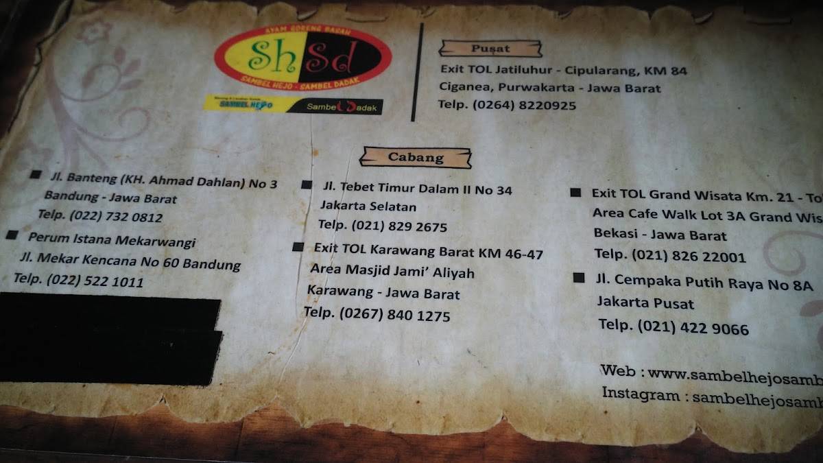 Carta del restaurante SHSD Sambel Hejo Sambel Dadak Grand Wisata ...