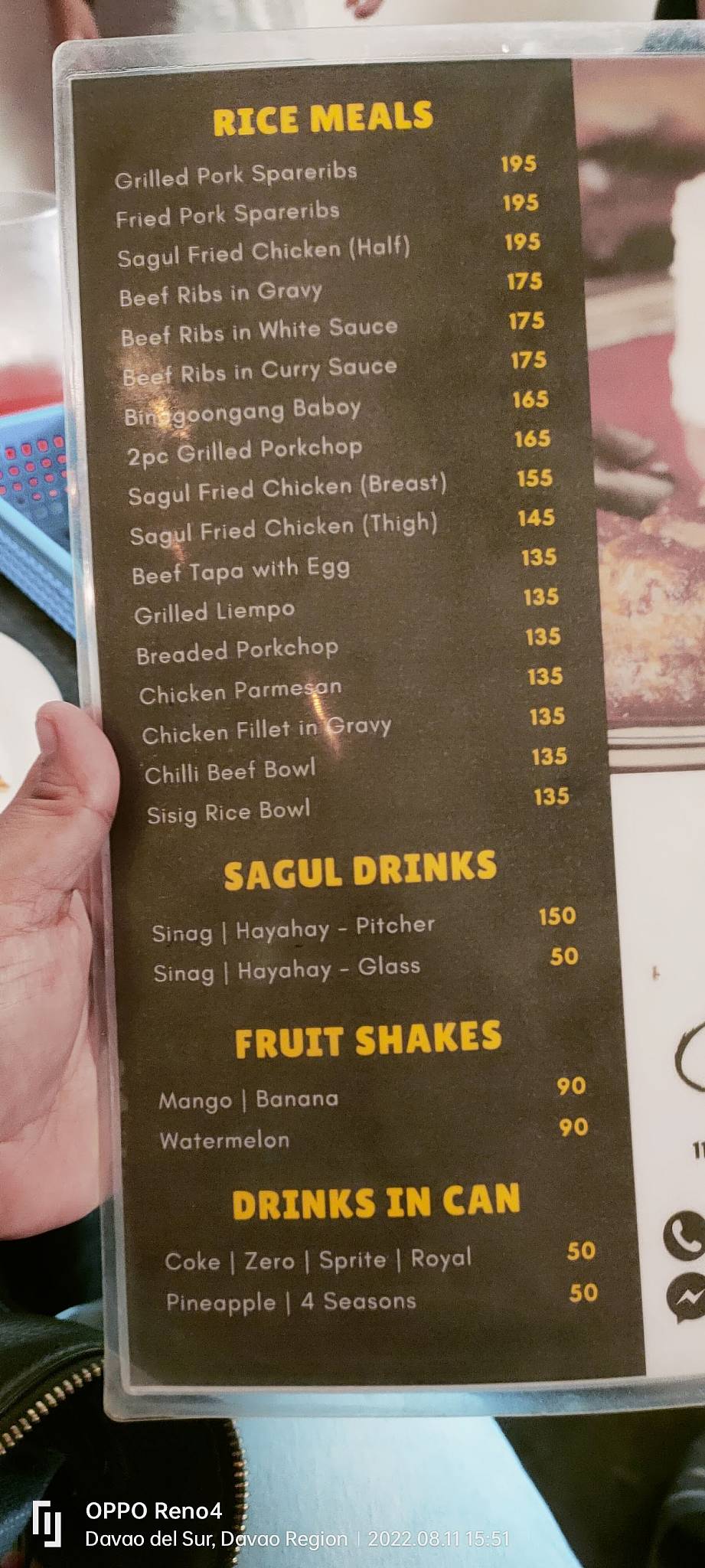 Menu at Sagul Cafe, Davao City