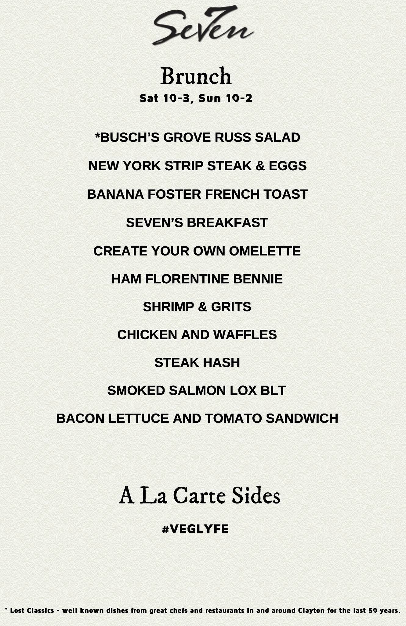 Menu at Seven Restaurant, Clayton