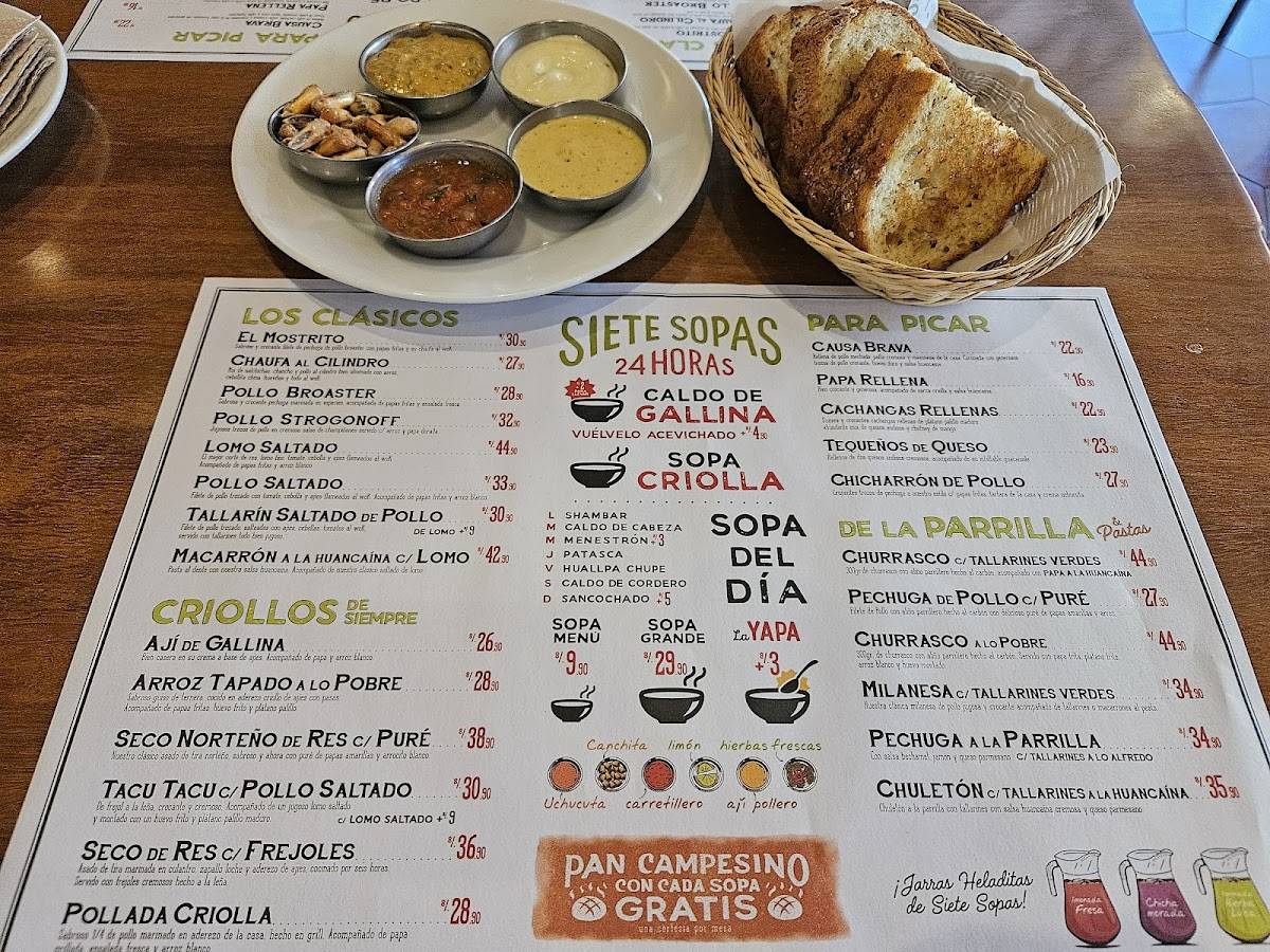 Carta del restaurante Siete Sopas, Miraflores