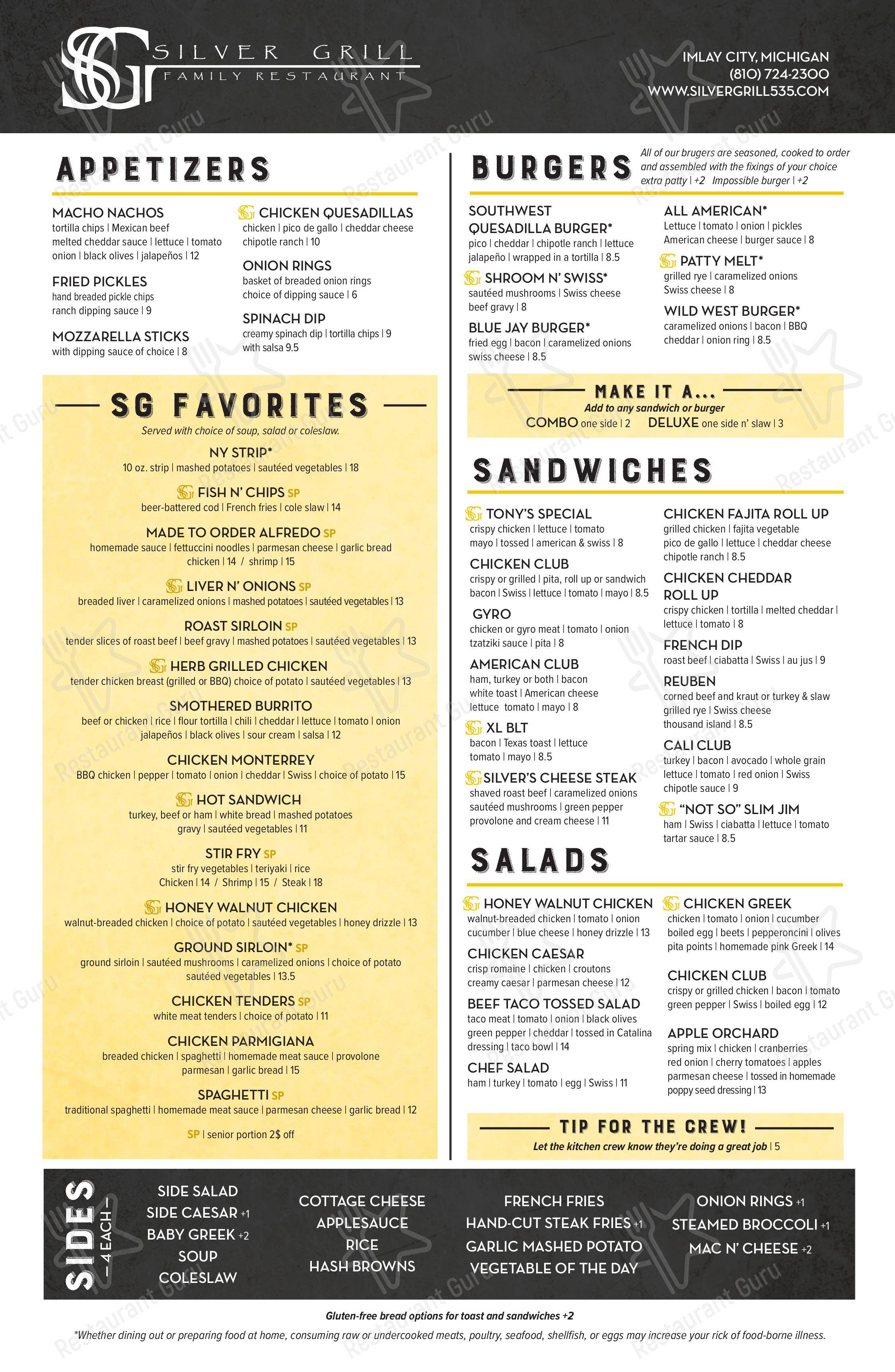 Menu at Silver Grill Family Restaurant, Imlay City