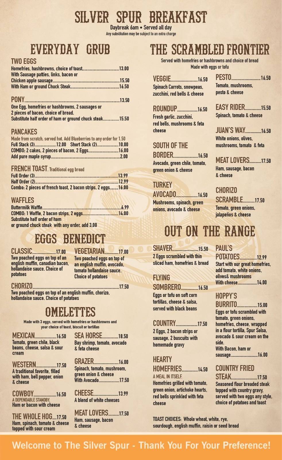 Menu at Silver Spur restaurant, Santa Cruz