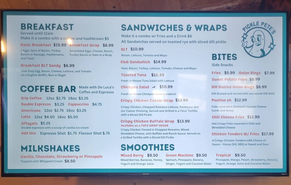 Menu at Silver Wolf Resort- Pickle Pete's Restaurant and Bar, Canada