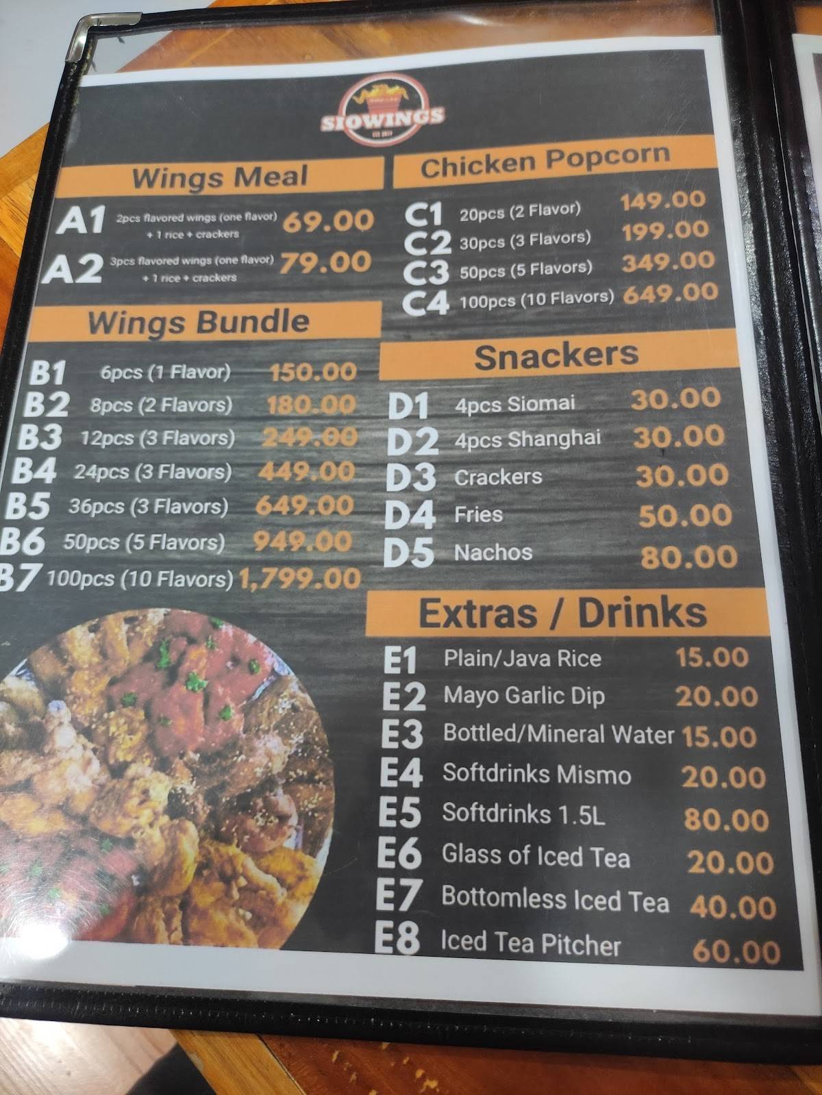 Menu at Siowings Food House restaurant, San Fernando